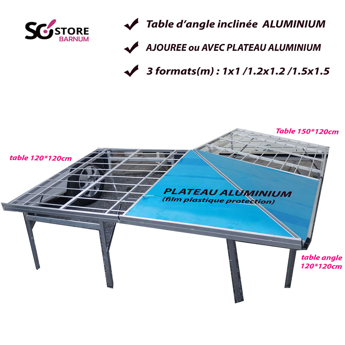 TABLE D'ANGLE incliné Ajouré ou avec Plateau alu | 3 FORMATS - SO STORE